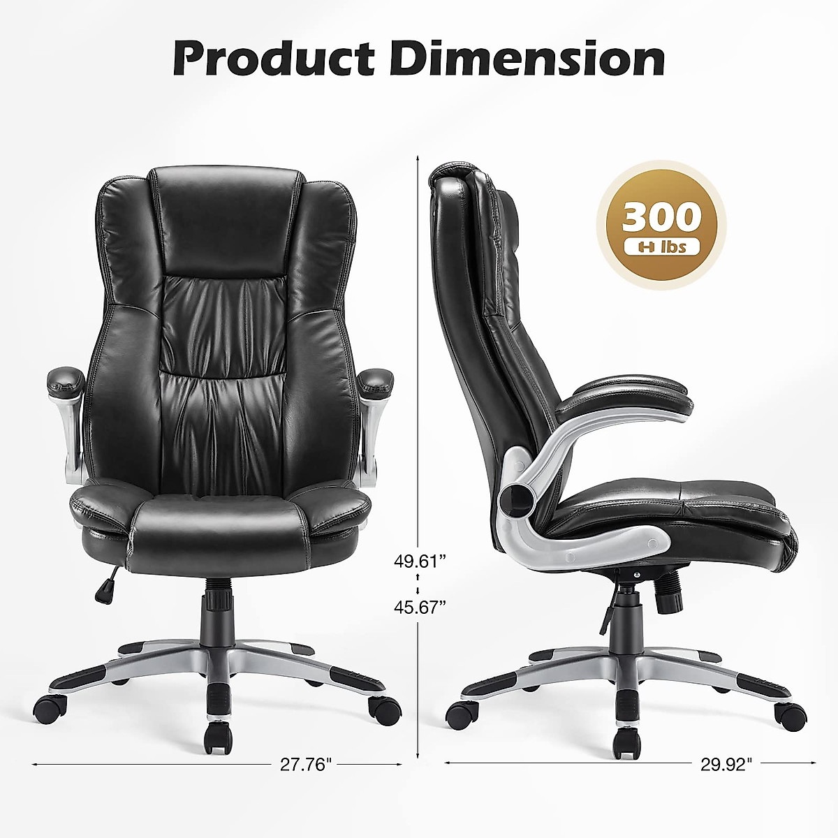 Sweetcrispy Big and Tall Office Chair Adjustable Height High Back Lumbar Support Leather Black