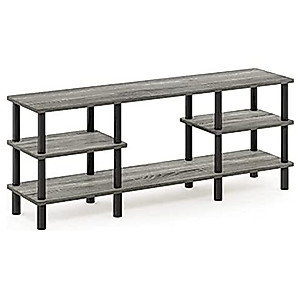 Furinno Turn-N-Tube 3-Tier Multipurpose Wide Shelf TV Stand, French Oak Grey/Black