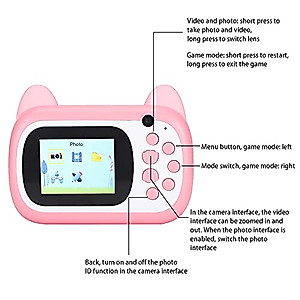 mumisuto Kids Digital Camera, Instant Camera with Print Paper 24MP Resolution 200dpi 32GB Children's Cam Pink Cat