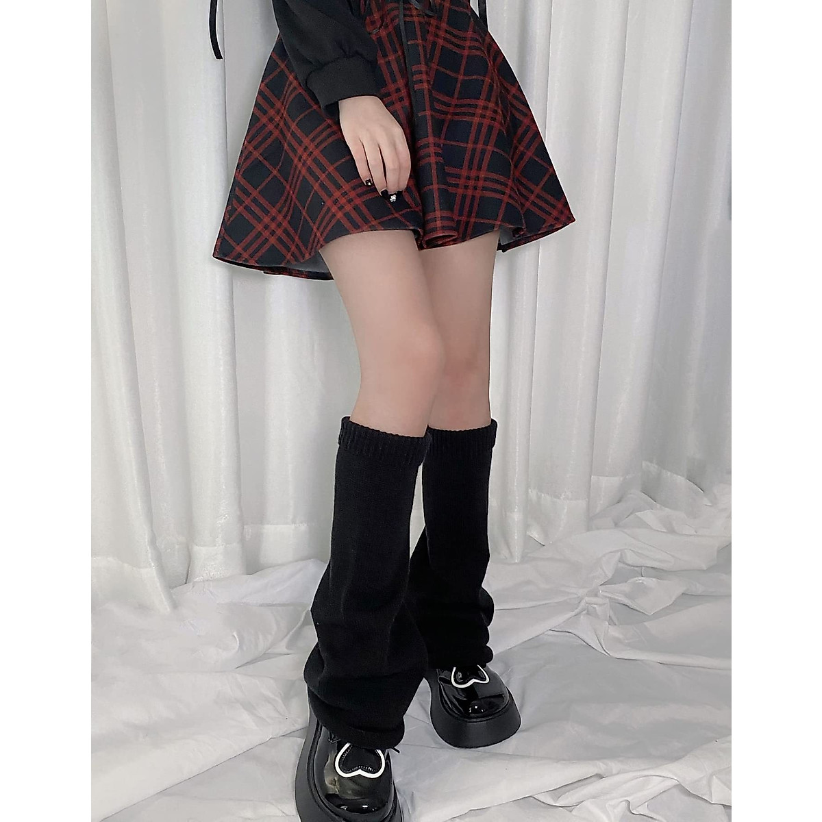 WODECASA Girls Kawaii Leg Warmers Knitted Flared Leg Sleeves Goth Crochet Baggy Cuff Ankle Heap Socks