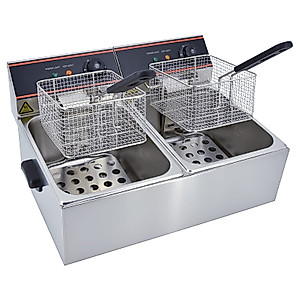 TAIMIKO Commercial Deep Fryer, Countertop Deep Fryer with Handle&Basket,Stainless Steel Electric Deep Fryer for Commercial Restaurant Fast Food Restaurant (1300W×2,6L×2)