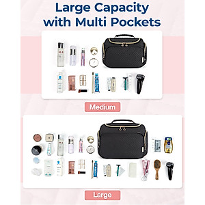 BAGSMART Travel Toiletry Bag, Large Wide-open Travel Bag for Toiletries, Makeup Cosmetic Travel Bag with Handle, Black-L