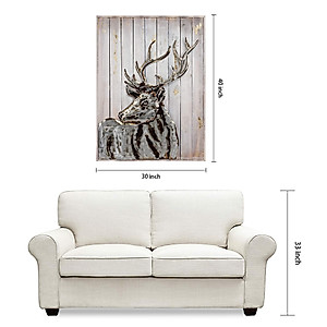 Empire Art Direct Deer Metal Hand Painted Primo Mixed Media Iron Sculpture on Slatted Solid Wood 3D Wall Art,Christmas Gift New Year Gift, 40 in. x 2.8 in. x 30 in, Grey