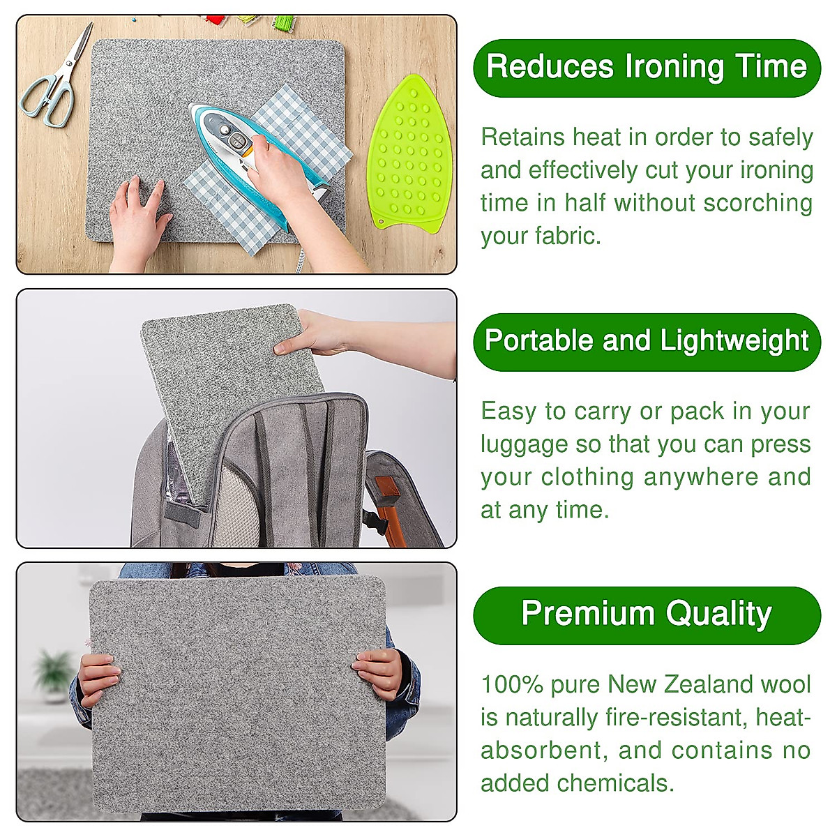 Wool Pressing Mat for Quilting, Wool Ironing Mat for Quilters, Iron Mat for Table Top Ironing Board Tabletop, Quilting Supplies, Sewing Supplies Notions, Sewing Accessories and Supplies, Ironing Pad