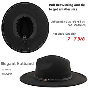 Pro Celia Wide Brim Fedora Hat for Men Women Big Rancher Felt Hat (US, Alpha, One Size, Belt-Black)