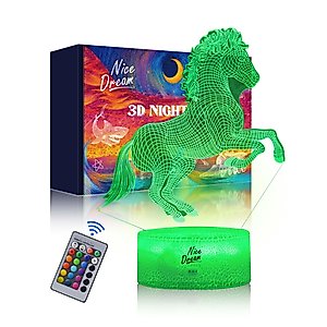 Nice Dream Horse Night Light for Kids, 3D Illusion Horse Lamp, 16 Colors Changing with Remote Control, Kids Room Decor, Horse Gifts for Kids Children Boys Girls Horse Decor for Girls Room