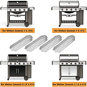 GasSaf Heat Deflectors Replace for Weber 66041, Genesis II E-410, S-410, Genesis II LX E-440, Genesis II LX S-440 Gas Grills, 4-Pack Durable Stainless Steel Replacement Parts(12.5" x 4.25")