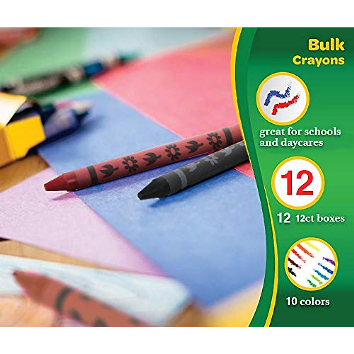 Trail maker 12 Pack Crayons - Wholesale Bright Wax Coloring Crayons in Bulk, 10 Per Box, 12 Box Bundle Art Set