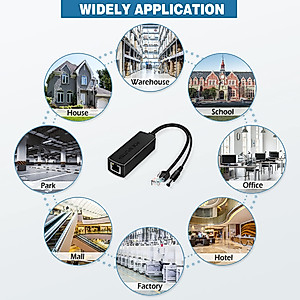 PwrON Active POE Splitter Adapter, 48V to 12V, IEEE 802.3af Compliant, 10/100Mbps up to 100 Meters for Surveillance Camera, Wireless Access Point and VoIP Phone