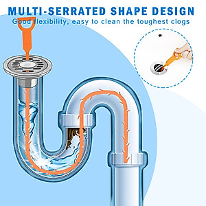 6 Pack Hair Drain Clog Cleaning Tool, ONEHERE Hair Drain Clog Remover Tool, Drain Augers Hair Catcher Tools for Kitchen, Sink Bathroom, Tub Toilet