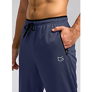 G Gradual Men's Sweatpants Mesh Lightweight with Zip Pockets Breathable Quick Dry Athletic Pants for Workout Running (Navy, Medium)