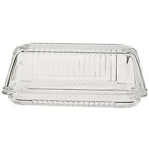 Circleware Farm Glass Butter Dish with Glass Lid, Multi-Purpose Preserving Serving Dessert Dish Tray, 6.75" x 4", Glassware for Cream Cheese, Cake, Salad, Candy, Foods & Best Selling Gift Ideas