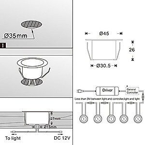 LED Deck Lights Kit Bluetooth Controlled, Sumaote 6 pcs Φ1.77" Low Voltage Recessed Deck Lighting Outdoor Waterproof Garden Landscape Soffit Stair Steps Warm White LED Lighting