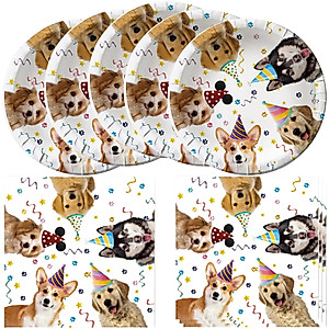 Hzleyw Dog Birthday Party Supplies, 20 Plates and 20 Napkins, Puppy Birthday Party Baby Shower Decorations Supplies Paper Plates Napkins for Kids 20 Guests