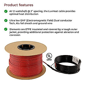 LuxHeat Floor Heating Cable Set, 80 Sqft - 120v Electric Radiant Floor Heating System Under Tile. Set Includes, Floor Heating Cable, Strapping, UDG4 OJ Microline Programmable Thermostat with GFCI