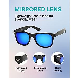 zeroUV - Classic Colored Mirror Lens Square Horn Rimmed Sunglasses for Men Women (3 Pack Polarized | Blue + Green + Red)