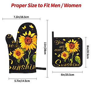You are My Sunshine Sunflower Oven Mitts and Pot Holders Sets 4 Pcs Set, Heat Resistant Oven Gloves Hot Pad for Kitchen Cooking Baking BBQ