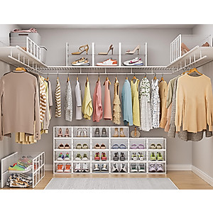 HOMIDEC 12 Pack Shoe Storage Box, Shoe Organizer for Closet, Clear Plastic Stackable Shoe Box, Foldable Shoe Rack Shoe Organizer for Closet Under Bed Entryway(White)