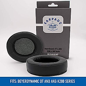 Earpadz Replacement for Beyerdynamic DT990, DT770, Custom One Pro, AKG K240 Earpads, Protein Leather Headphone Cushions (Midnight, Black, 1 Pair)