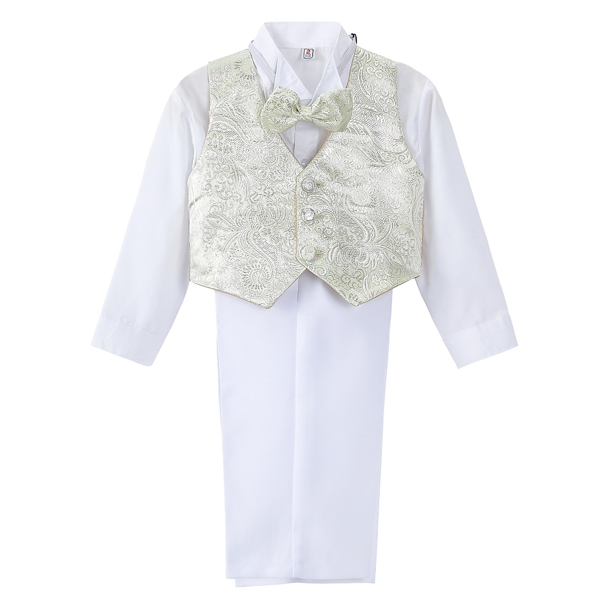 Dressy Daisy Baby Boys Classic Tuxedo White Suit 5 Pcs Set Formal Dress Wear Wedding Outfit with Jacquard Vest Size 18-24 Months