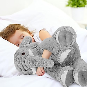 OurHonor Weighted Elephant Stuffed Animals, 5Lb Weighted Plush Giant 16in Elephant Throw Pillow Plushie for Boys, and Girls Christmas (Grey)