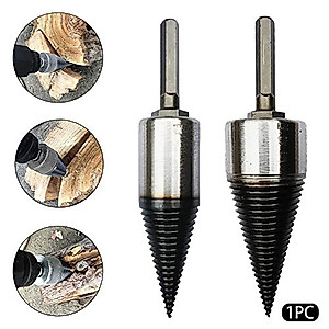 32/42mm Wood Splitting Drill Bit, Black Carbon Steel Hex Shank Screw Splitting Cone Twist Firewood Drill Bit, for Family, Outdoor, Camping, Farm (42mm)