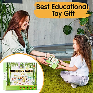 Panda Brothers Number Blocks Toys for Kids - Wooden Montessori Toys for 3 4 5 Year Old Kids, Kindergarten Learning Activities with 54 Math Flash Cards, 8 Number Blocks Toys Counting Toys Math Blocks