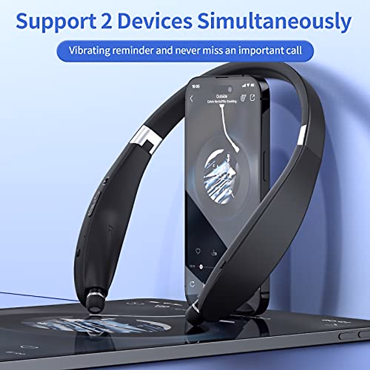 Bluetooth Headphones, Neckband Wireless Bluetooth Headset with Retractable Earbuds and Carrying Case, Foldable Noise Cancelling Earphones with Mic for Workout, Sweatproof & Lightweight (Black)