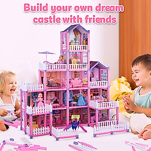 292-Piece Pink Princess Castle Dollhouse Playset with Dolls, Furniture & Accessories - For 3-10 Year Old Girls