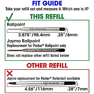 Jaymo 30525PP Compatible Pen Refills for Smooth Writing with .7 mm German Medium Tip and Ink, Black Gel Parker, 6 Refills