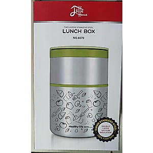 Lille Home Vacuum Insulated Stackable Stainless Steel Thermal Lunch/Snack box, 2-Tier Bento/Food Container with Lunch bag, Smart Diet, Weight Control, 32 Ounces