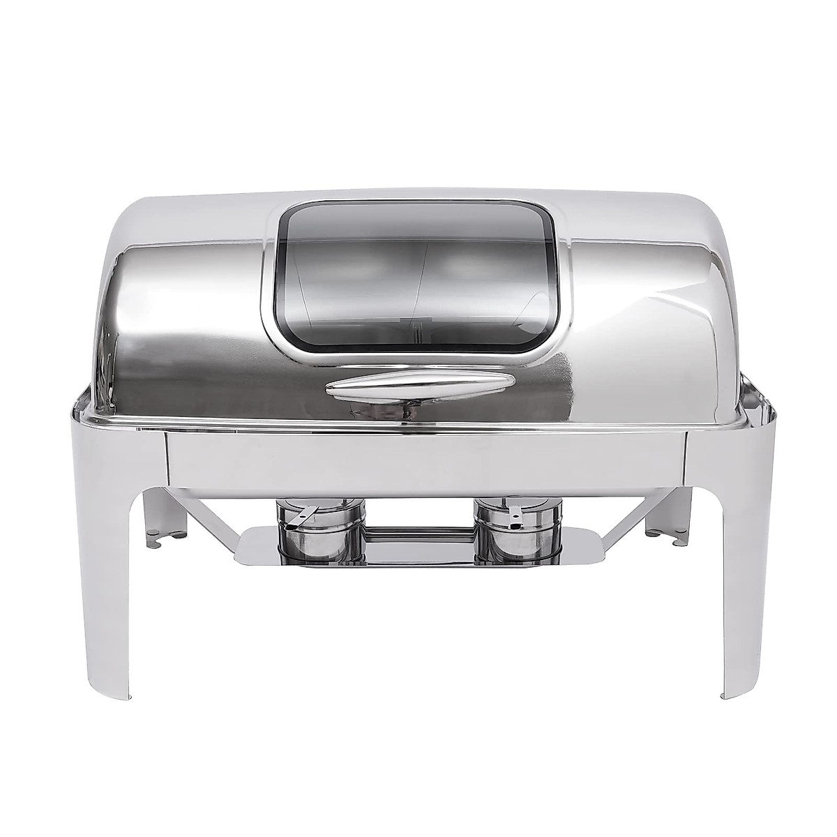 BANLICALI 2 Pan Chafing Dish, Stainless Steel Roll Top Chafing Dish Buffet Set, 9L/9.5QT Commercial Chafer Chafers Catering Rolling Buffet Servers with Warmers for Party Hotels Silver 400W 110V