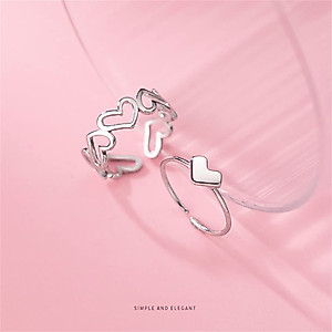 Cute Love Heart Adjustable Opening Pinky Rings for Women Dainty 925 Sterling Silver Eternity Endless Love Statement Knuckle Rings Thin Tiny Stacking Rings for Her Birthday Mom Xmas Valentines Gifts (Hollow Heart)