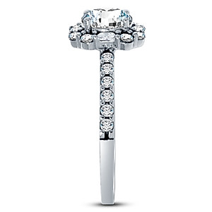 Size 4 - Solid 14k White Gold CZ Cubic Zirconia Halo Bridal Engagement Ring w/Matching Wedding Band Two Ring Set - Round Brilliant Cut Solitaire with Baguette Side Stones (2.75cttw., 1.0ct. Center)