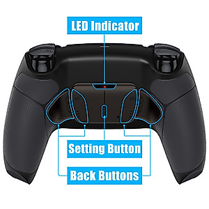 eXtremeRate Black Real Metal Buttons (RMB) Version RISE4 Remap Kit for PS5 Controller BDM-030 040 050 with Rubberized Grip Redesigned Back Shell, Upgrade Board & 4 Back Buttons for PS5 Controller