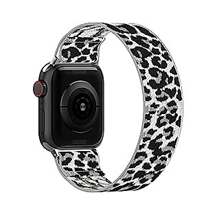 BMBEAR Stretchy Solo Loop Bands Compatible with Apple Watch 38mm 40mm 41mm Braided Elastic Weave Nylon Wristbands Women Men Straps for iWatch Series 7/6/5/4/3/2/1/SE Snow Leopard