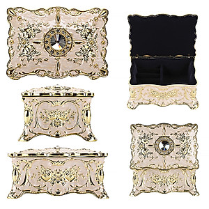 Hipiwe Vintage Jewelry Box, Small Enameled Trinket Box Organizer Rectangular Treasure Chest Box Jewelry Decorative box Keepsake Gift Box Case for Women Girls,3.7x 2.7x 2 inch