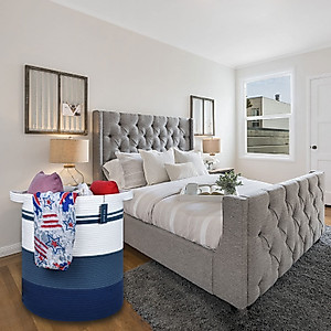 COMSE Extra Large Blanket Basket, High Storage Basket, Tall Rope Laundry Basket, 15.7”x 21.7”, XXXL Cotton Rope Basket, Woven Laundry Basket, Toy Basket, Clothes Baskets,Woven Basket,Gradient Blue