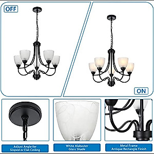 MELUCEE Classic Modern Chandeliers for Dining Room with Alabaster Glass Shade, 5-Light Dining Room Light Over Table Contemporary Ceiling Light Fixtures Traditional for Foyer Kitchen Bedroom