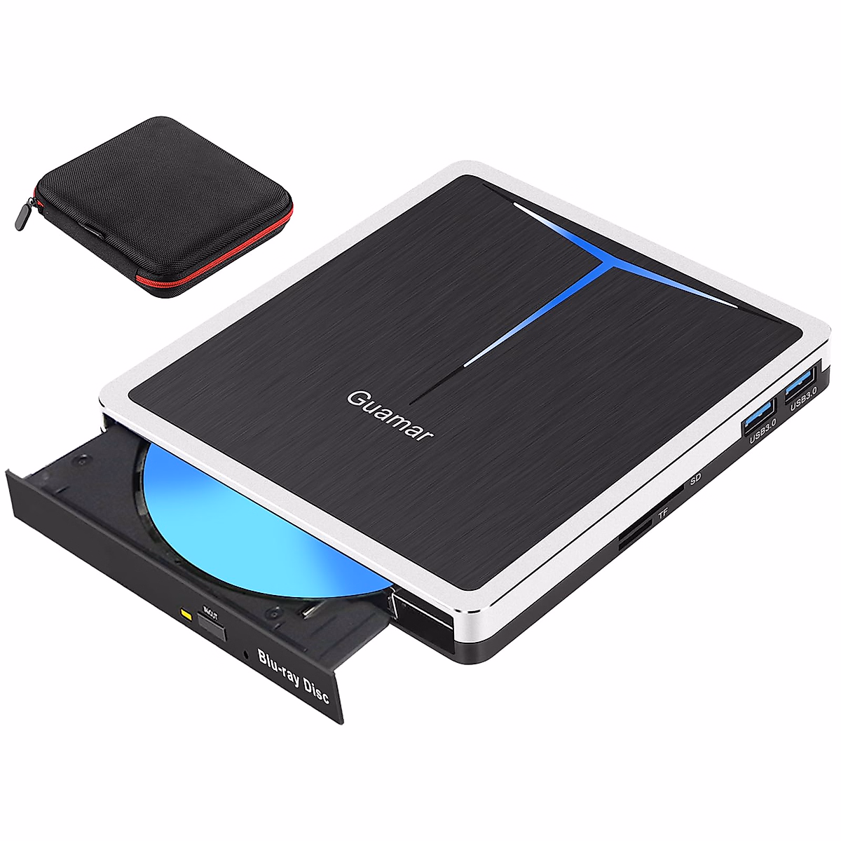 Guamar External Blu Ray Drive, USB 3.0 Type C Blu-ray Burner Bluray DVD Player BD Reader Writer Slim Portable Blue ray CD/DVD Optical Disk Drives for Laptop PC Mac MacBook Computer Desktop Windows 11