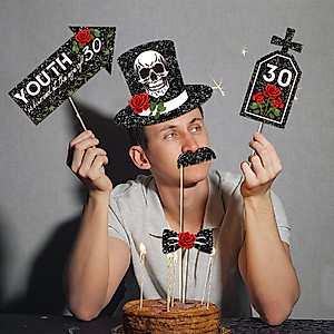 30th Birthday Photo Booth Props Death to My 20s Party Supplies 25pcs Black Rip 20s Selfie Props for Men Women Rip to My 20s Decorations,Funeral for My Youth,Dirty Thirty,Funny Thirtieth Birthday Party