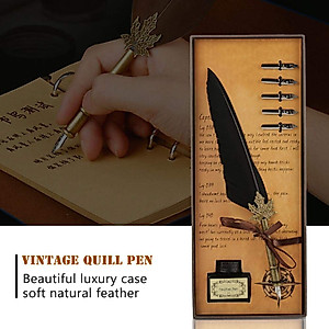 TOPINCN Fountain Pens, Handmade Dip Pen English Calligraphy Dip Quill Pen Writing Ink Set with 5 Replacement Metal Nibs and Pen Nib Base for Stationery(Black)