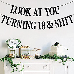 Happy 18th Birthday Banner, Officially Adulting 18, 18 and Adultish, Time to Adult, Adults 18th Birthday Party Decorations Hanging Backdrop Gifts Black Glitter