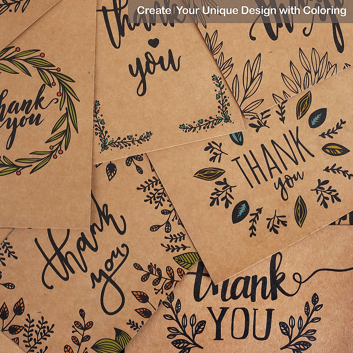 caqpo Thank You Cards With Envelopes - 160 Sets Premium Kraft Thank You Cards Bulk - Thank You Notes with 8 Graceful Designs - Floral Thank You Card for Celebration, Wedding, Baby & Bridal Shower 4x6