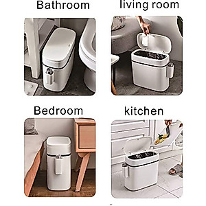KLGO 12 Liter Slim Plastic Trash Can with Lid,2.6 Gallon Double Barrel Waste Basket,Rectangular Press Garbage Container Bin for Bathroom,Bedroom,Kitchen and Office,White (12 Liter)