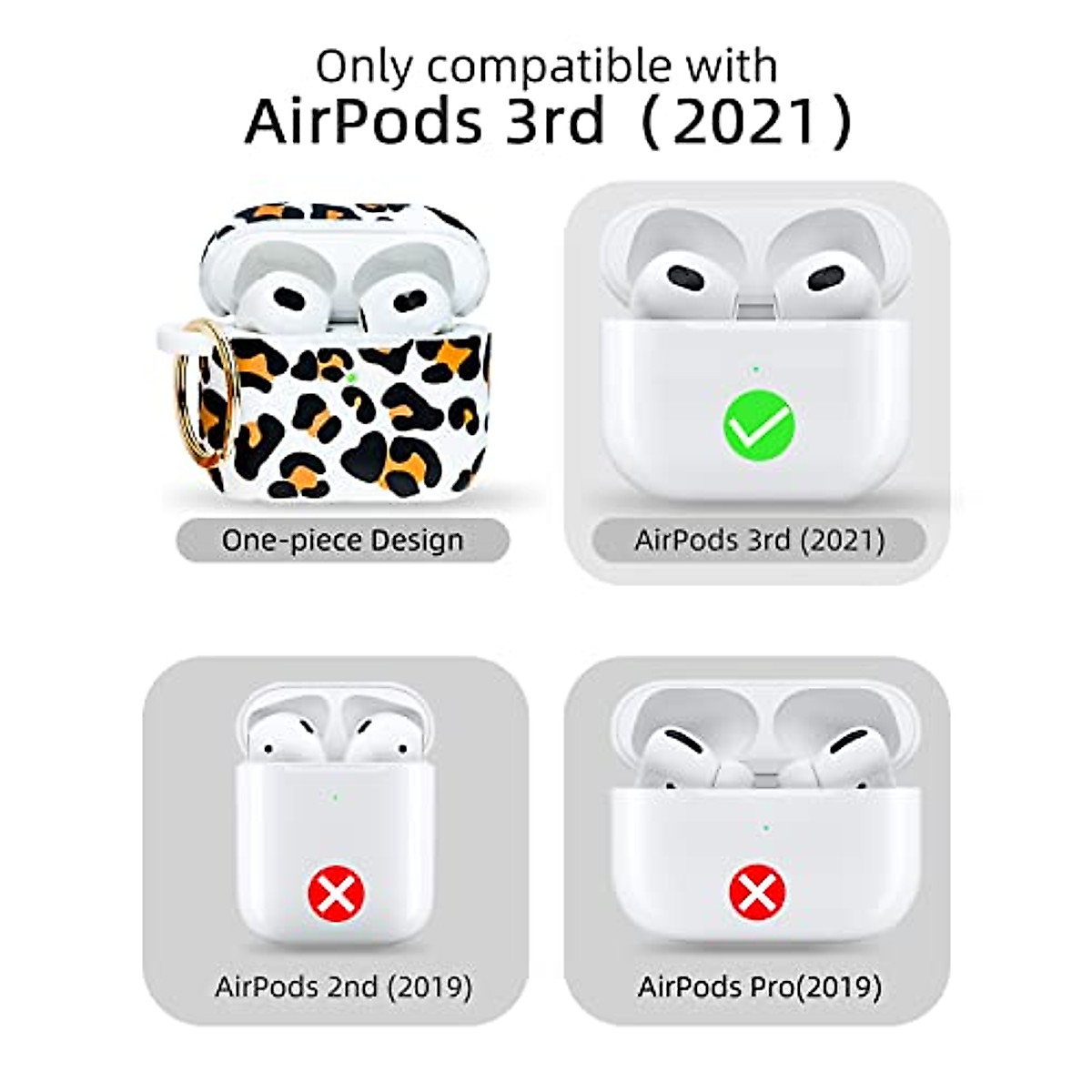 Airpods 3rd Generation Case with Keychain Wristlet, OULRAEFS Soft Silicone Skin Case Cute Airpod Case 3rd Generation Protective Case Cover with Wrist Lanyard for Airpods 3 2021 Gift for Women, Leopard