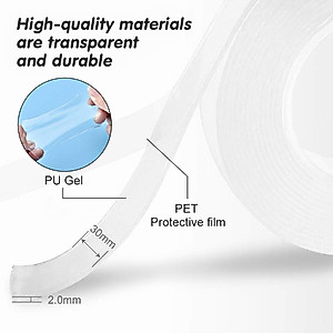 Nano Grip Tape 16.5 FT x 1.2 Inch Reusable Removable Washable Double Sided Sticky Strips Seamless Traceless Tape Adhesive Kitchen Holder