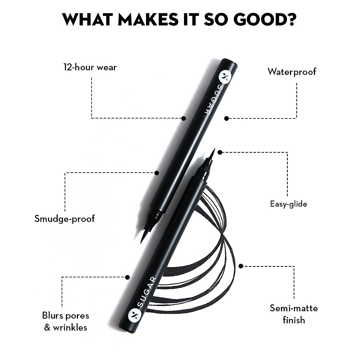 Sugar Cosmetics Wingman Waterproof Microliner01 I'll Be Black (Black)micro precision tip, jet-black formula, Smudgeproof