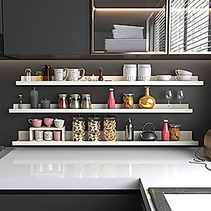 Calenzana 47 Inch Floating Shelves Wall Mounted Set of 3, Long Picture Ledge Shelf for Living Room Bathroom Bedroom Kitchen Office, Creamy White