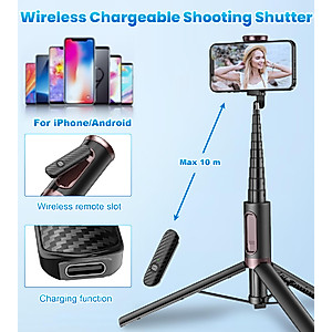 TONEOF 67" Cell Phone Selfie Stick Tripod,Smartphone Stand All-in-1 with Integrated Wireless Remote,Portable,Lightweight,Extendable for iPhone/Android(Black)